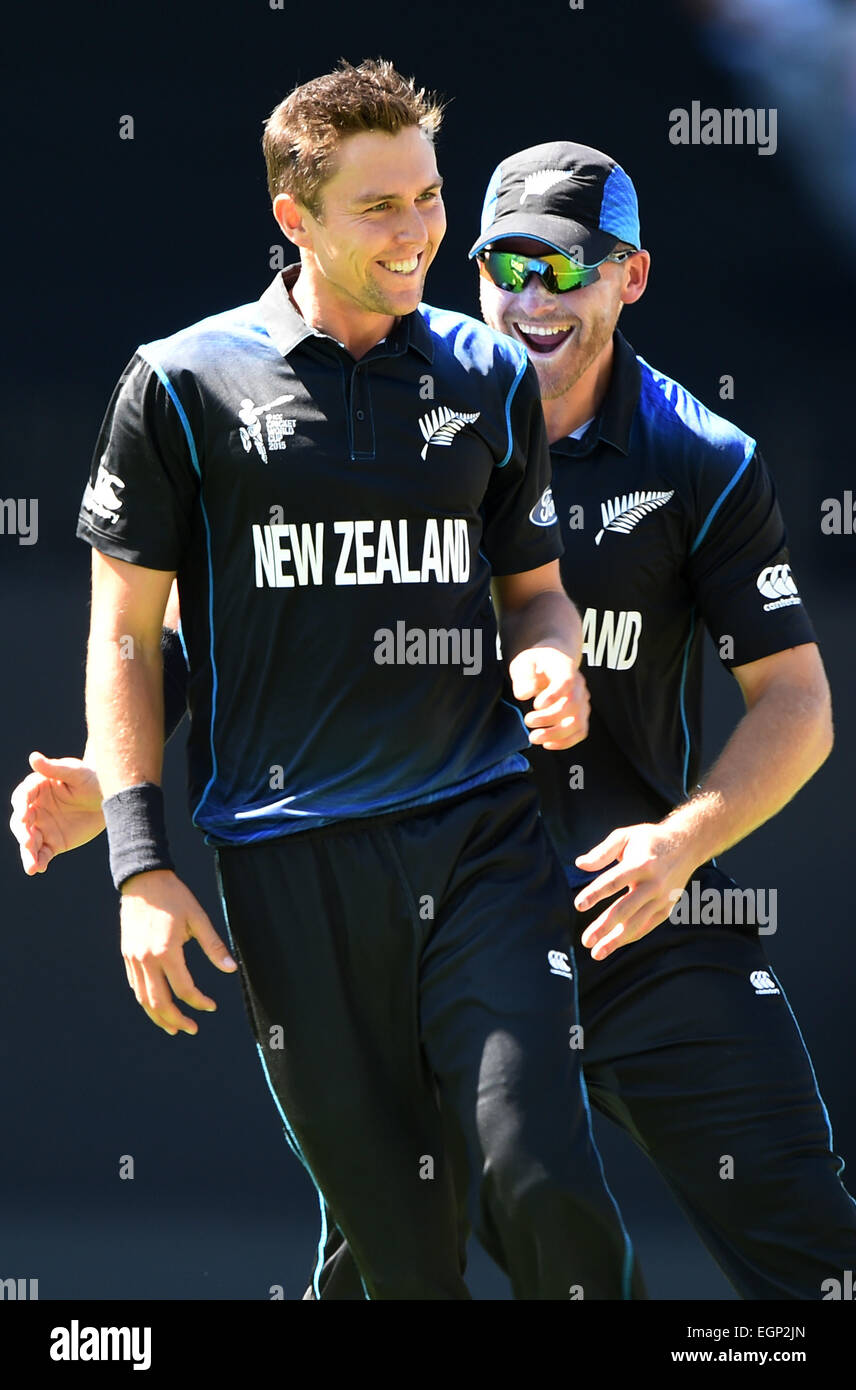 Eden Park, Auckland, New Zealand. 28th Feb, 2015. Trent Boult and Corey ...