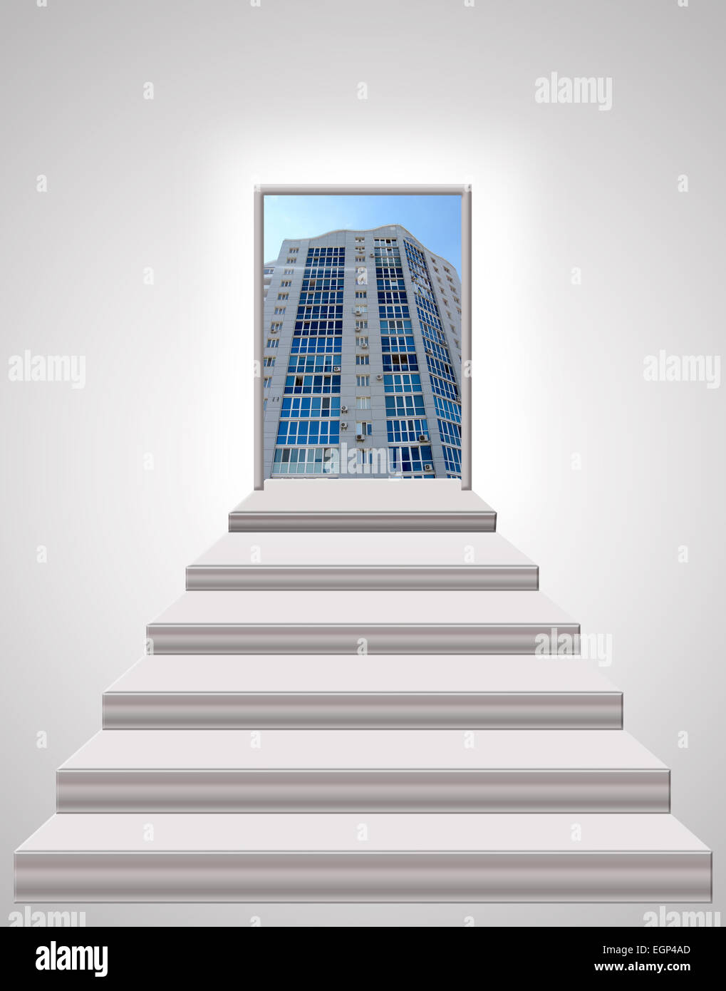 white stairs leading up to beautiful skyscraper Stock Photo - Alamy