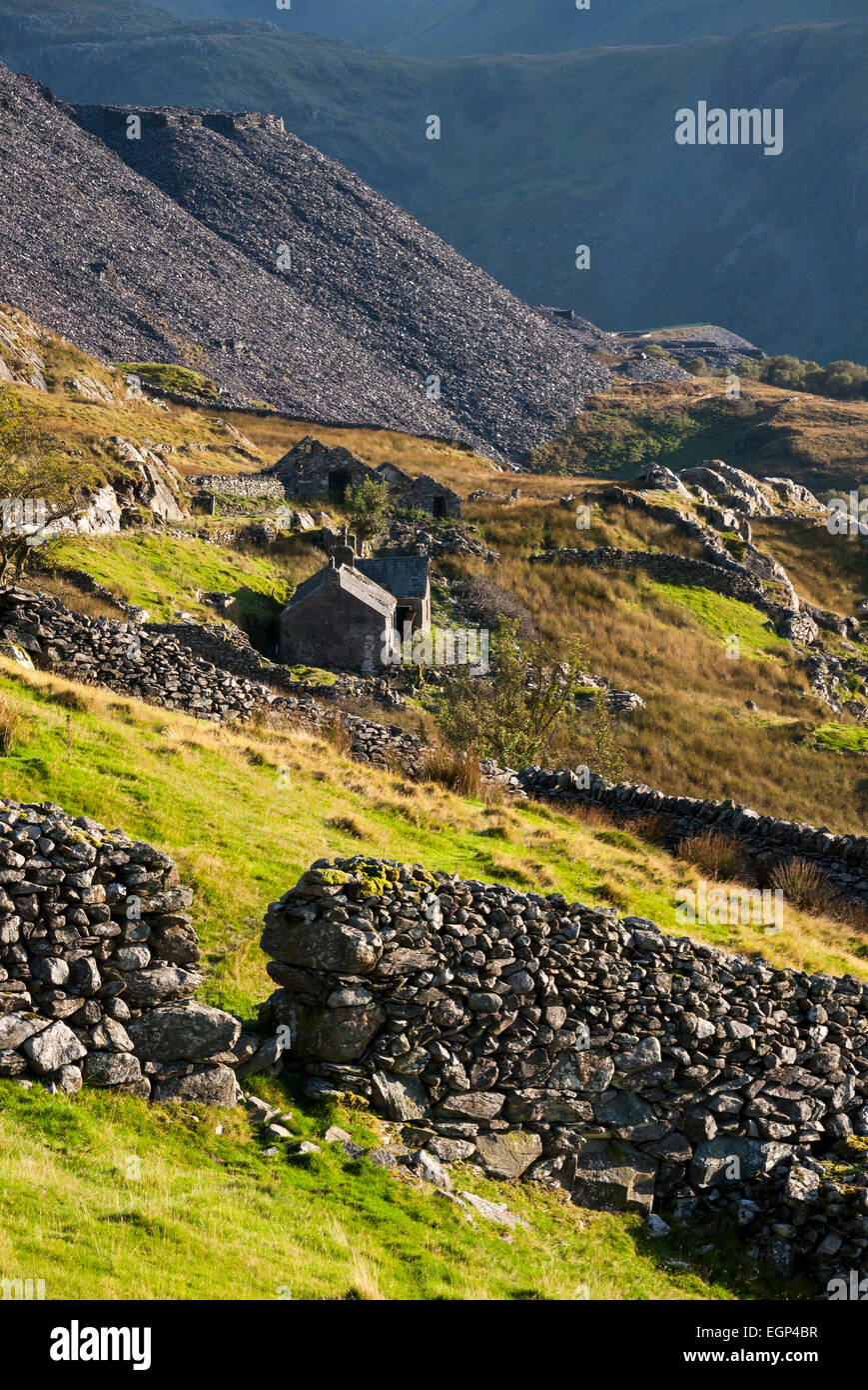 Ruins of houses and enclosed fields below Dinorwig quarry near ...