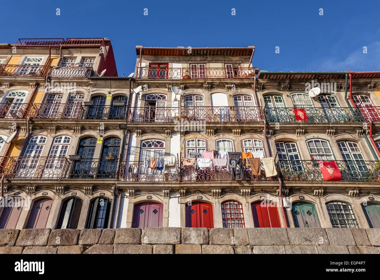 Porto, Portugal. The typical colorful buildings of the Ribeira District ...