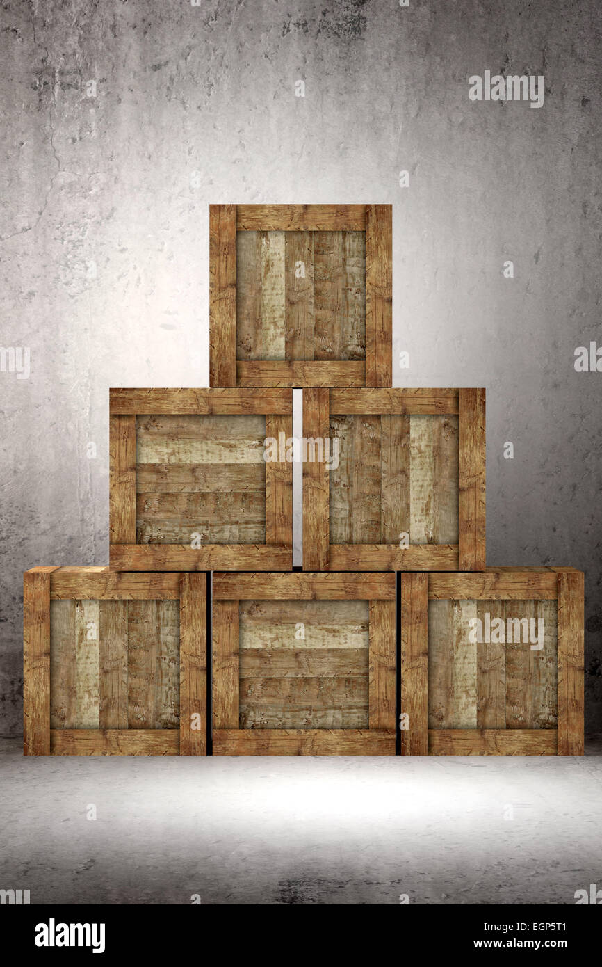 3d rendering of a pile of an old boxes on a warehouse Stock Photo - Alamy