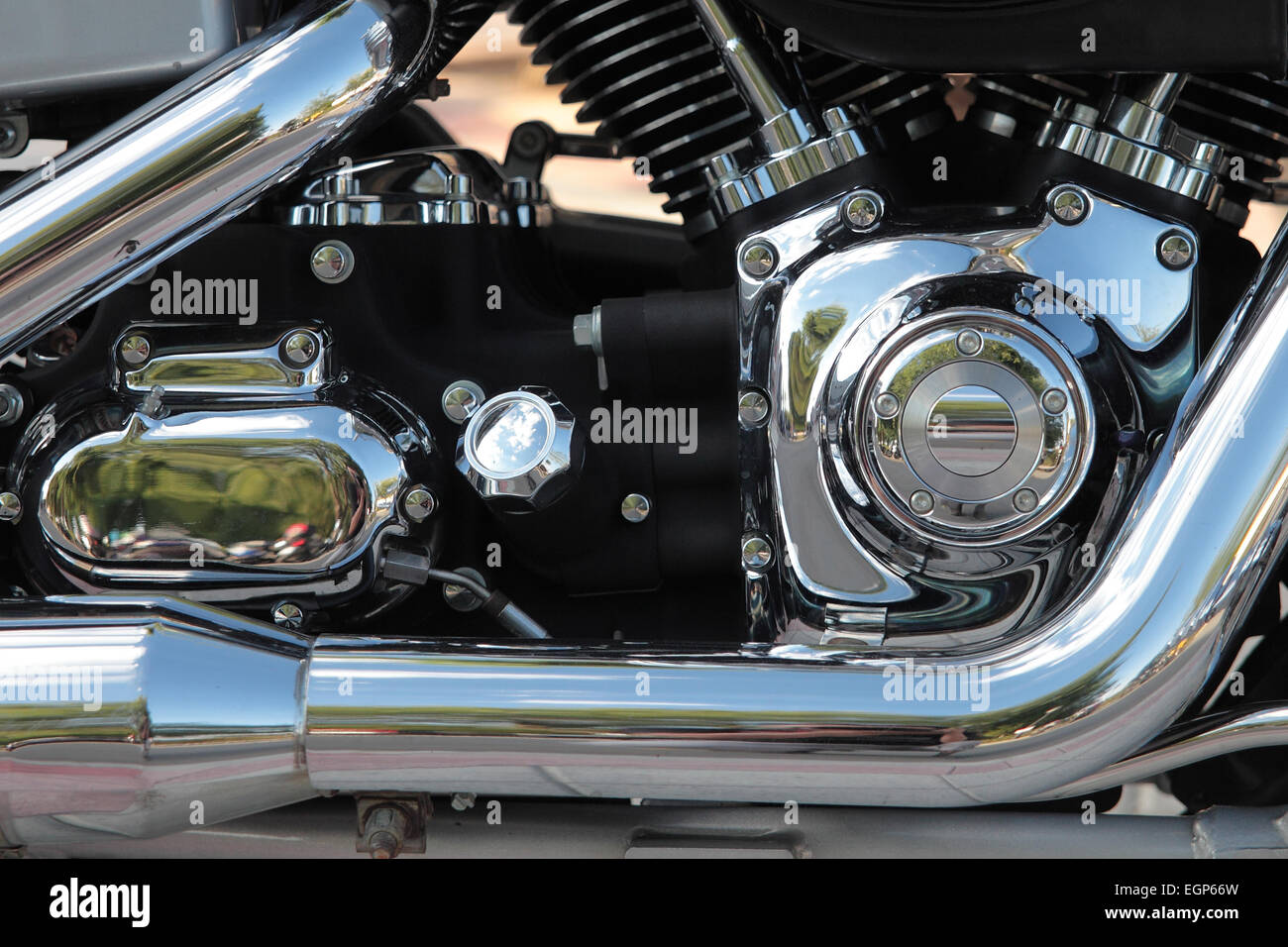 detail of a chrome motorbike engine Stock Photo - Alamy