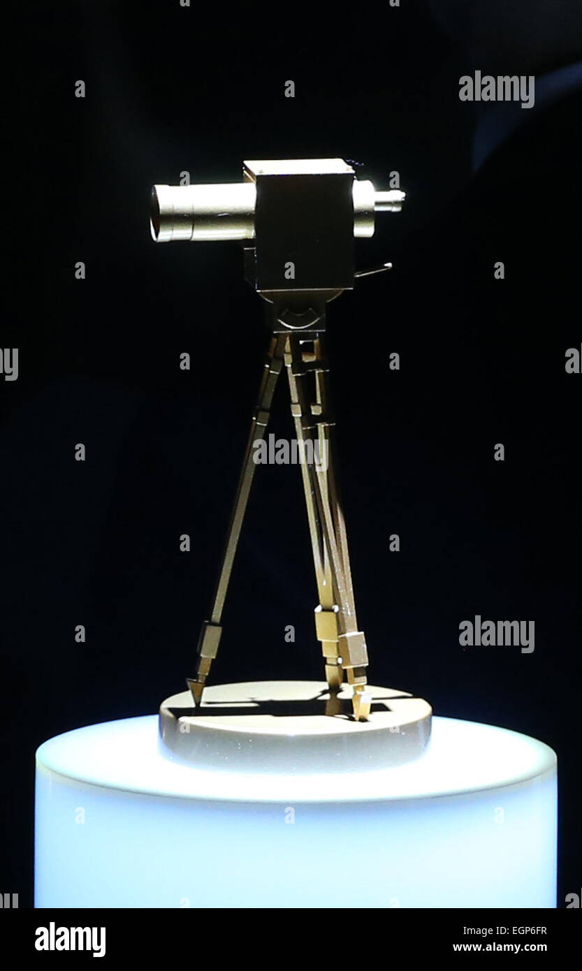 Hamburg, Germany. 27th Feb, 2015. The trophy of the 50th Golden Camera ...