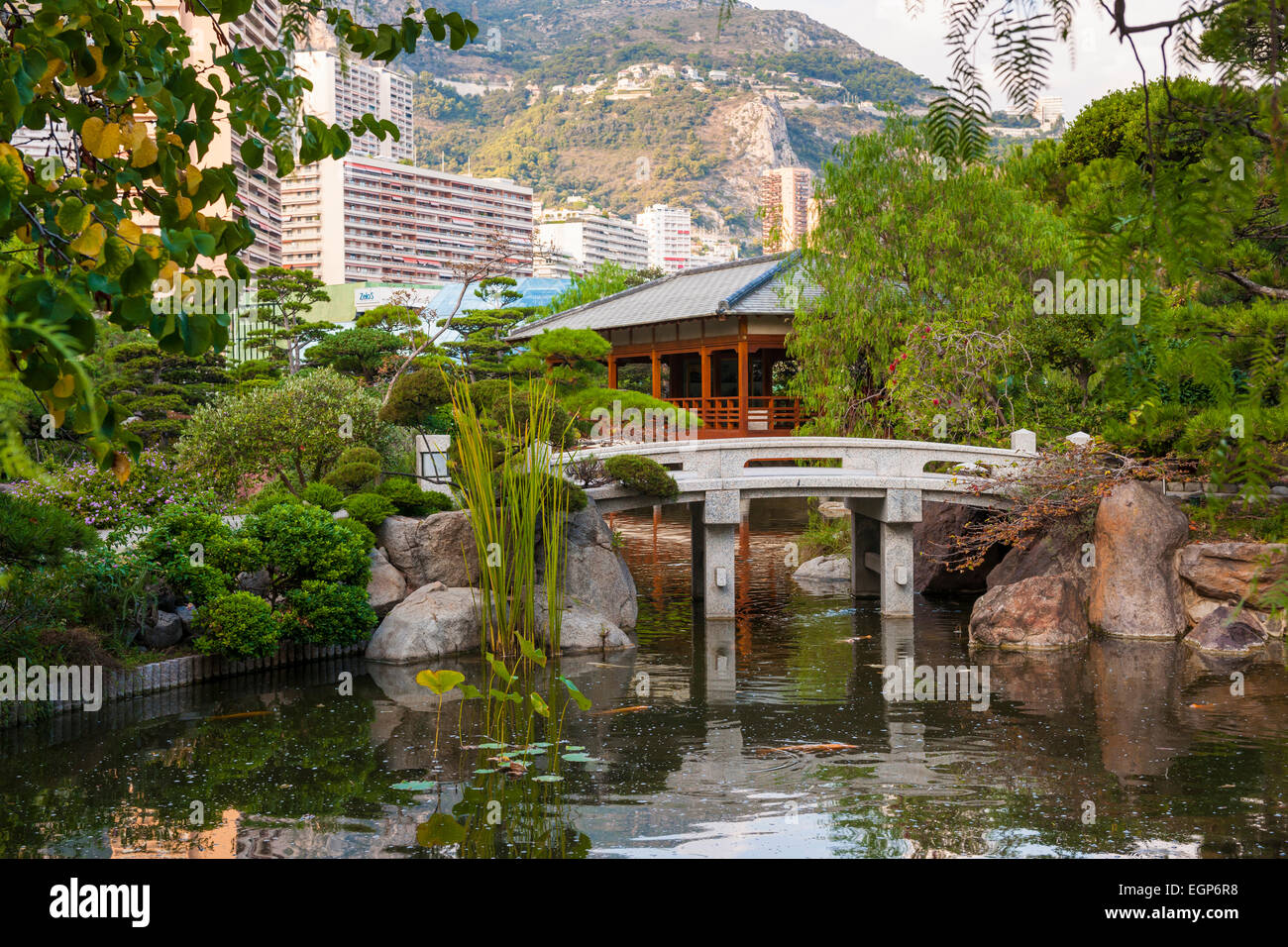 MONTE CARLO, MONACO - OCTOBER 3, 2014: View of Japanese garden in Monte Carlo, Monaco Stock ...