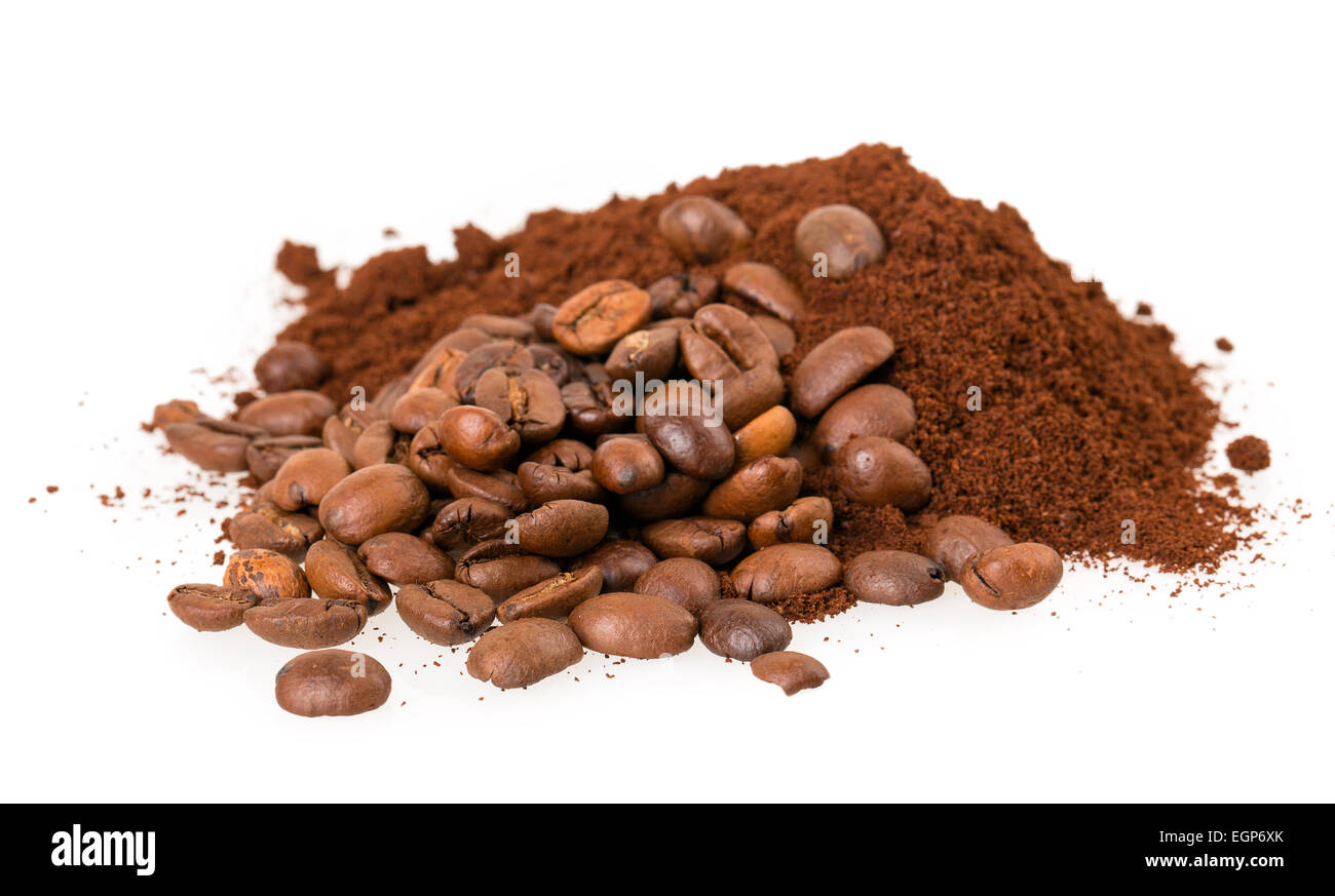 ground coffee and grain isolated on white background Stock Photo - Alamy