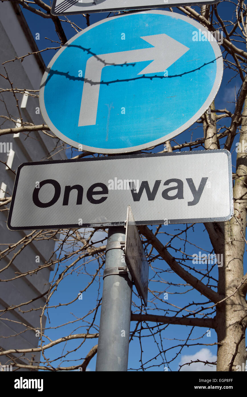 Road sign compulsory turn right hi-res stock photography and images - Alamy