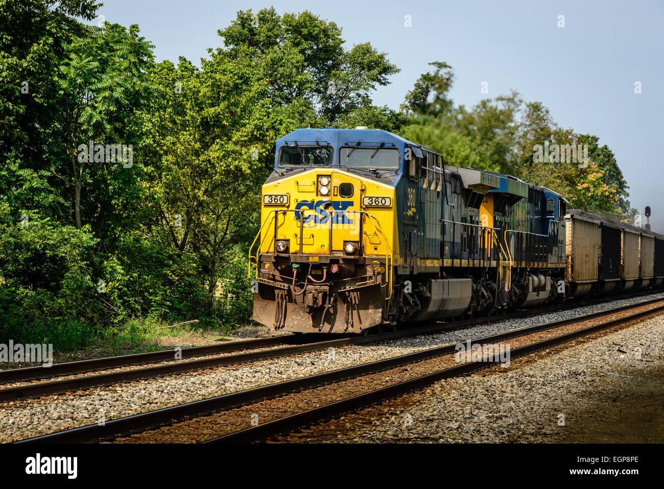 CSX AC44CW No 360 as lead on coal drag freight train, Shenandoah Junction, West Virginia Stock ...