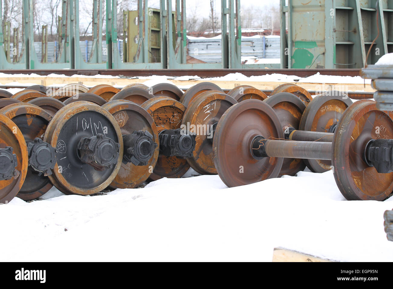 Railcar wheels on the axles of the wheelset as the element Stock Photo ...