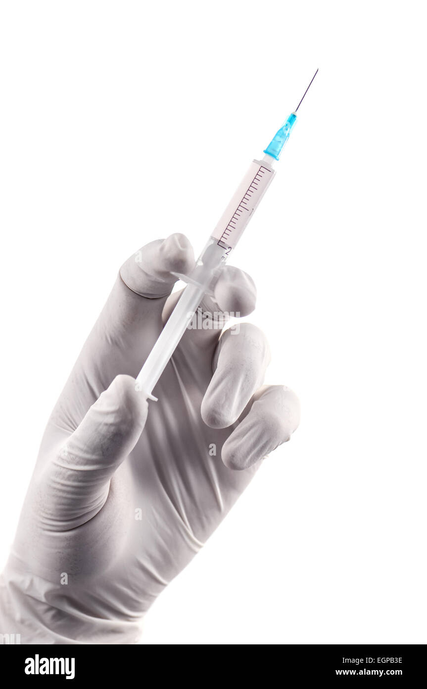 hand with syringe isolated on white Stock Photo - Alamy