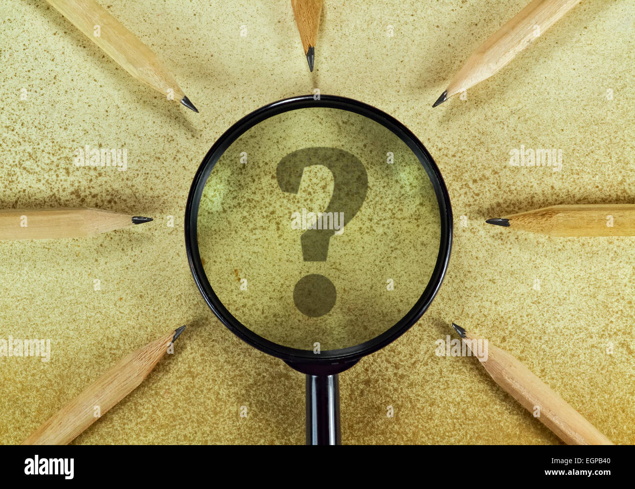 Question mark under magnifying glass on vintage background Stock Photo ...