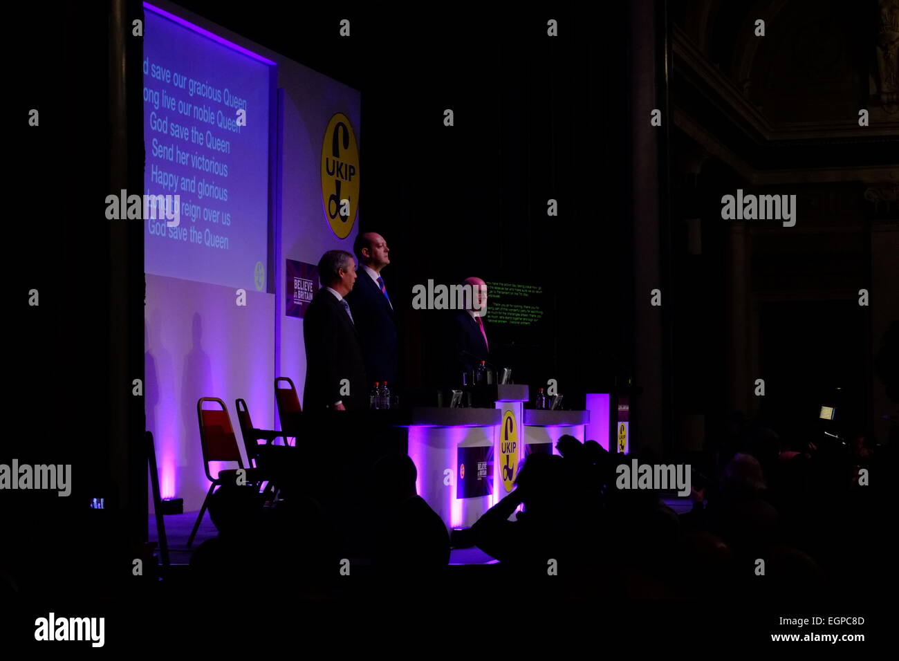 Margate, UK. 28th February, 2015. National Anthem ends the conference ...