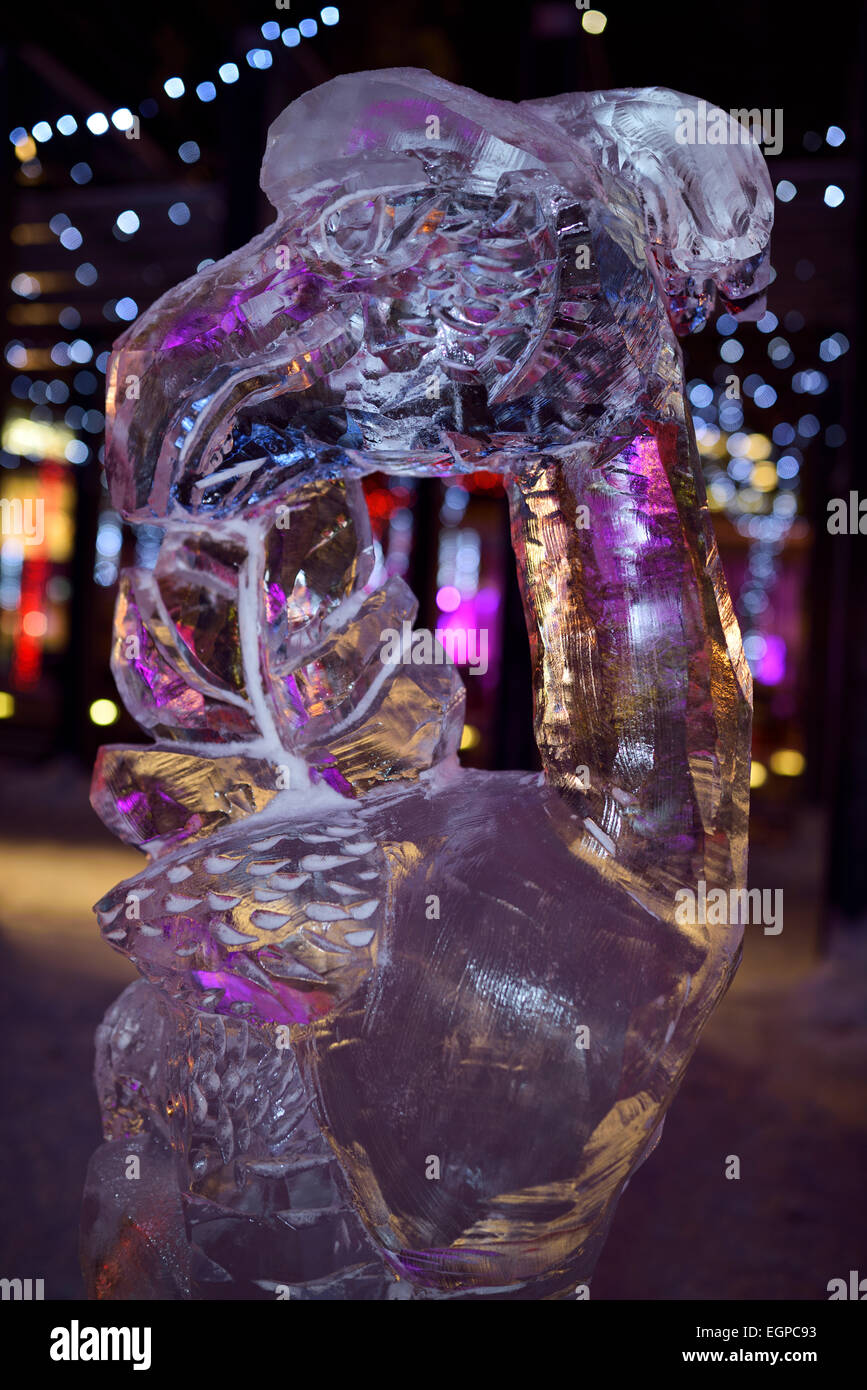 Purple Ostrich bird ice sculpture Yorkville Park Icefest Toronto ...