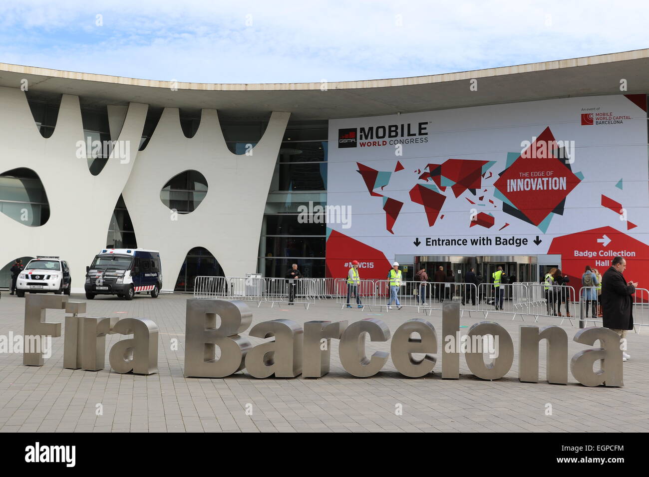 Barcelona, Spain. 28th Feb, 2015. The entrence to the exhibition centre ...
