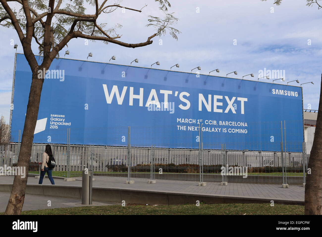 Barcelona, Spain. 28th Feb, 2015. Billboards announce a new device by ...