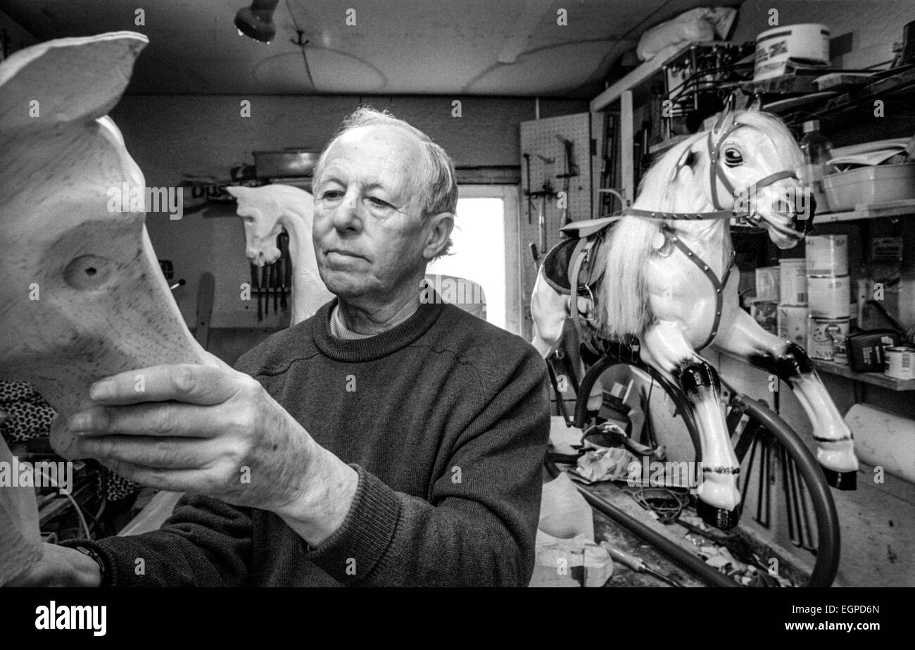 70-year old Clive Green, maker and restorer of rocking horses Stock ...