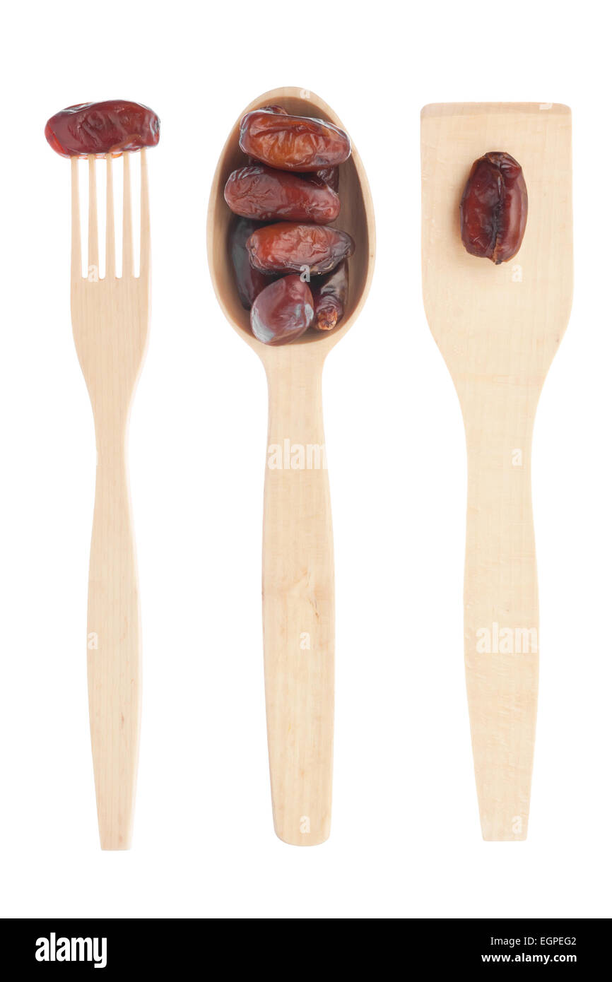 Wooden spoon, fork, paddle with finik, isolated on white background ...