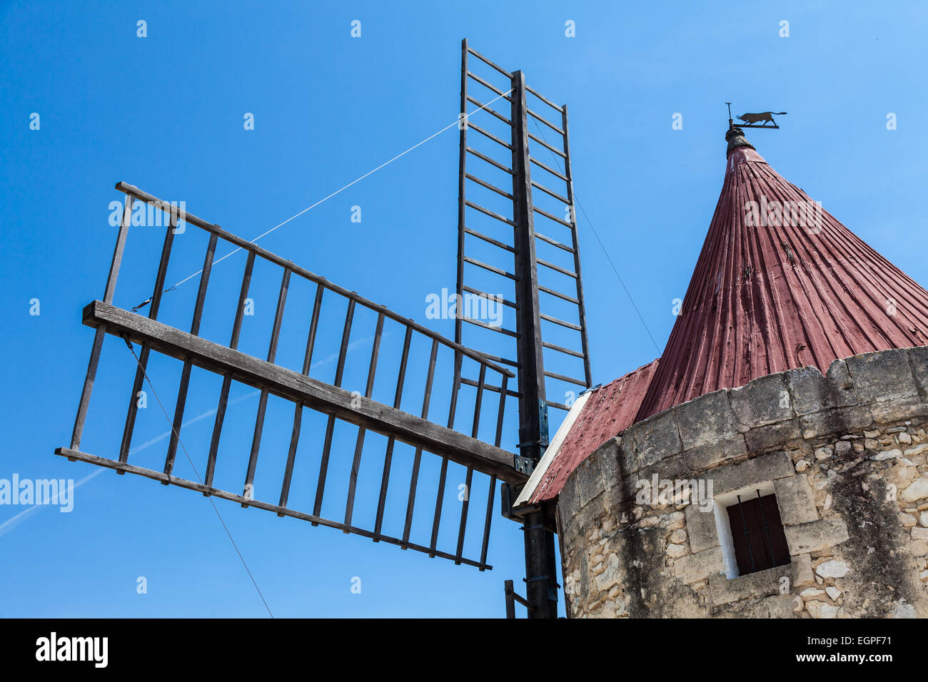 Provence region, France. Fontvieille old mill, made of stone and wood ...
