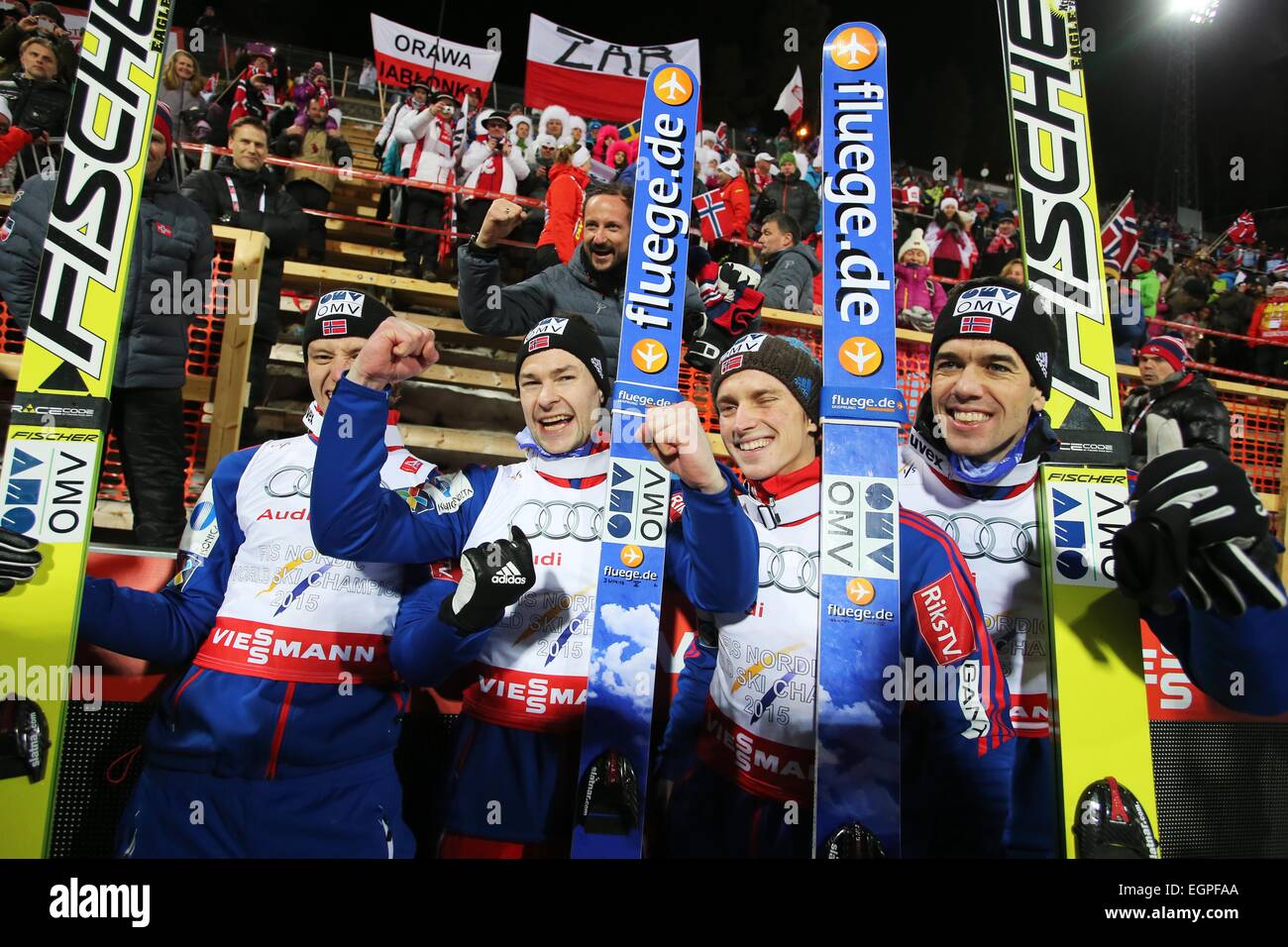 The ski jumpers Rune Velta (front row, l-r), Anders Jacobsen, Anders ...