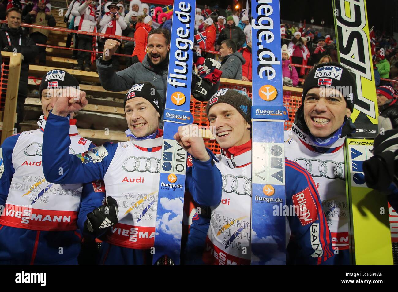 The ski jumpers Rune Velta (front row, l-r), Anders Jacobsen, Anders ...