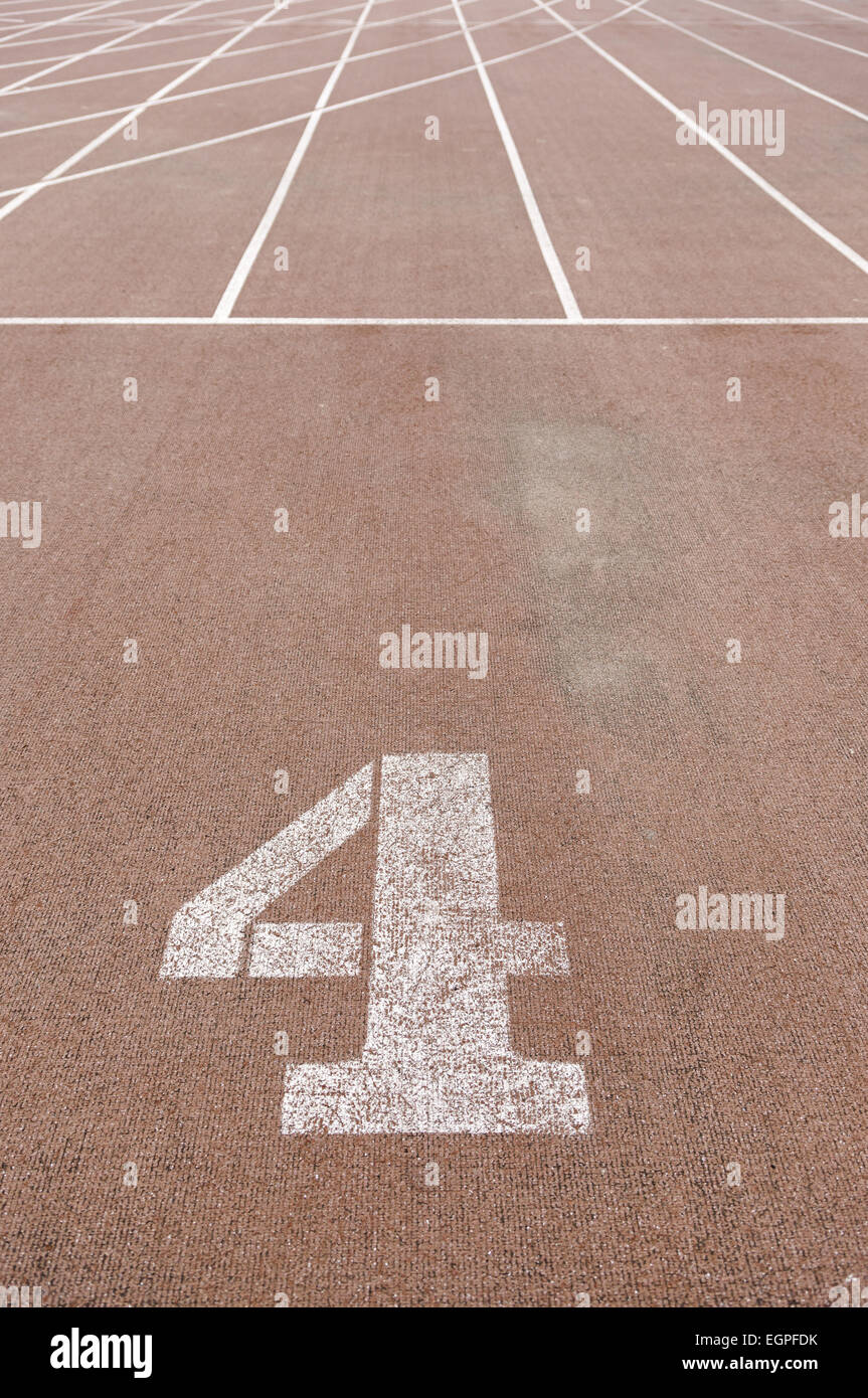 Number four on a running track, a track detail for running outdoors ...