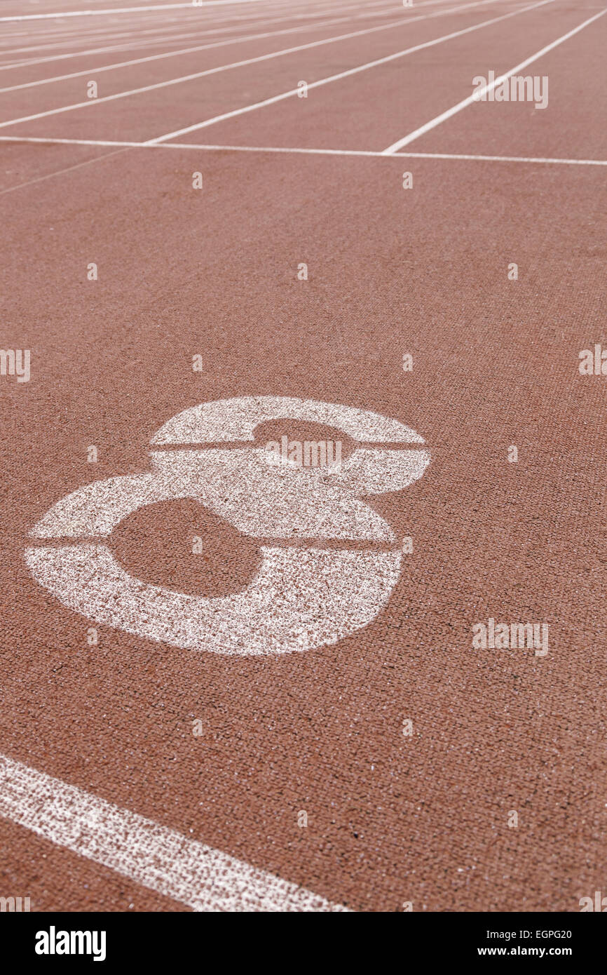 Number eight on a running track, a track detail for running outdoors ...