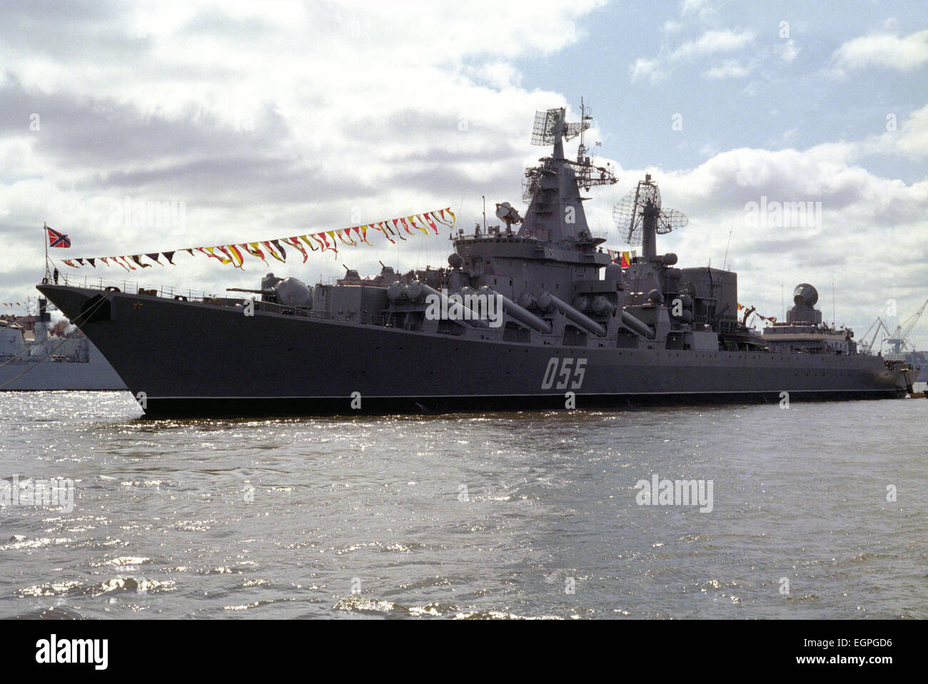 Missile cruiser Marshal Ustinov parade in St. Petersburg Stock Photo ...