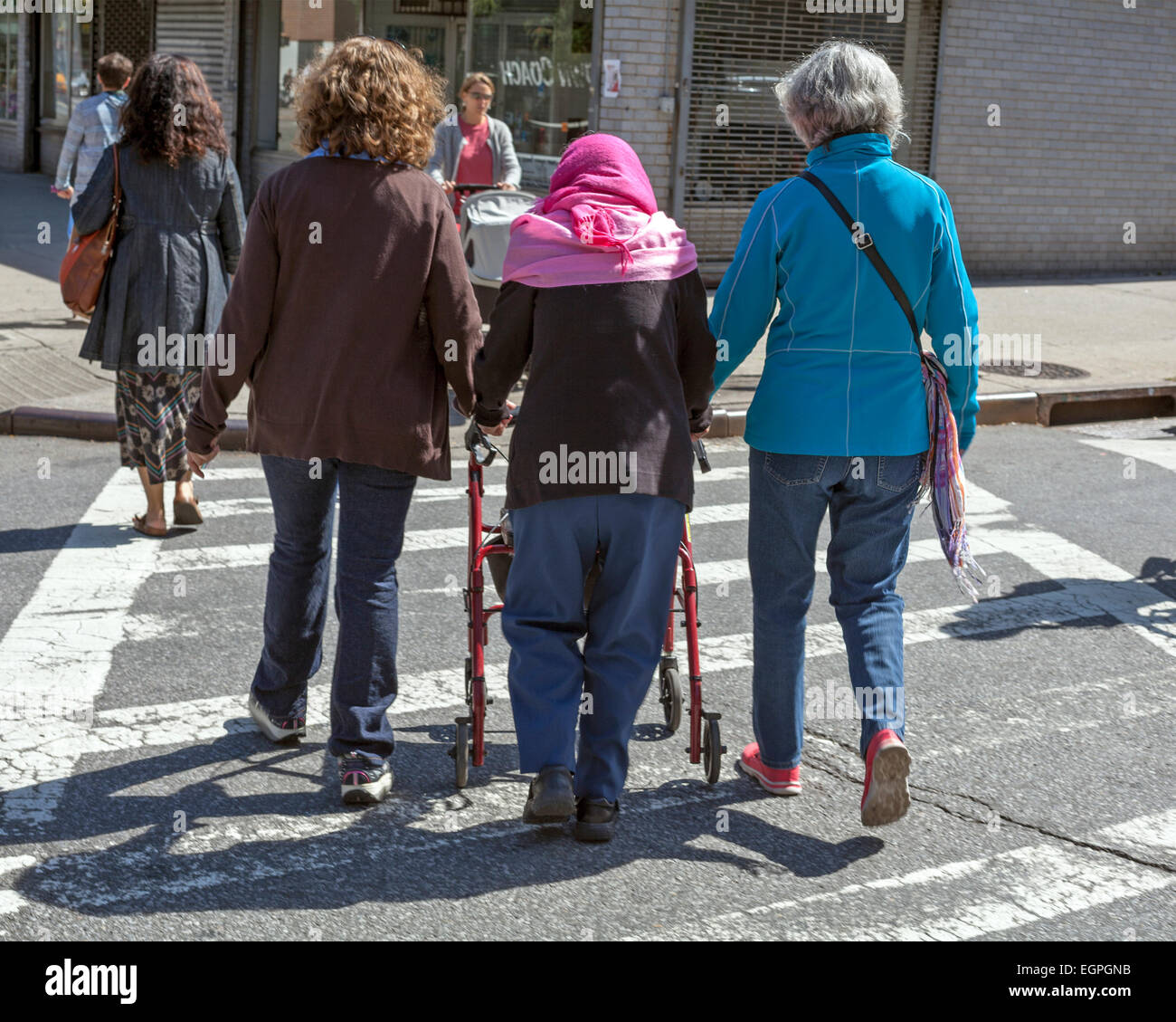 Children Helping The Elderly Cross The Road