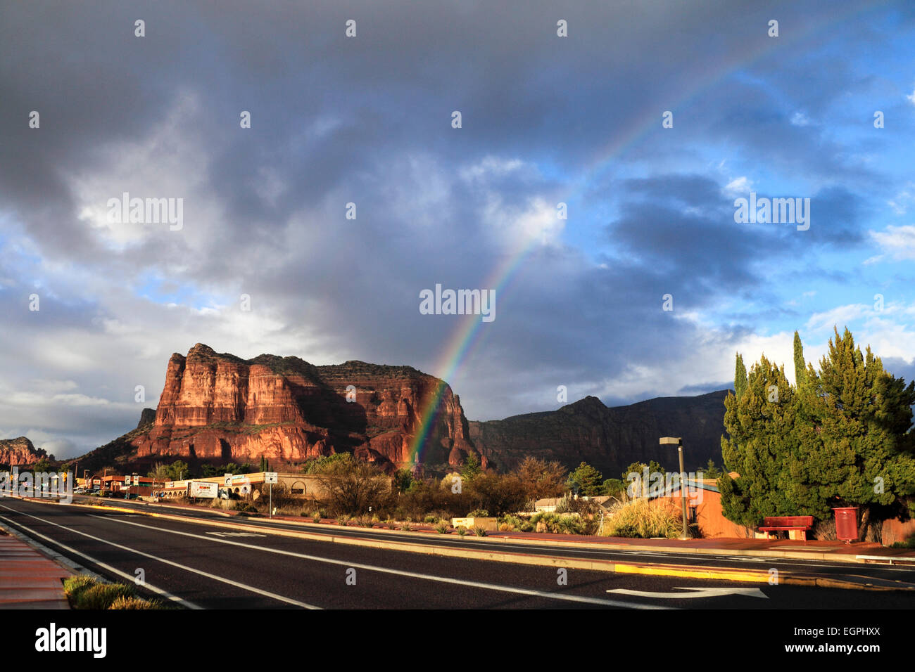 Street scene along Highway 179 in the Village of Oak Creek, with a ...