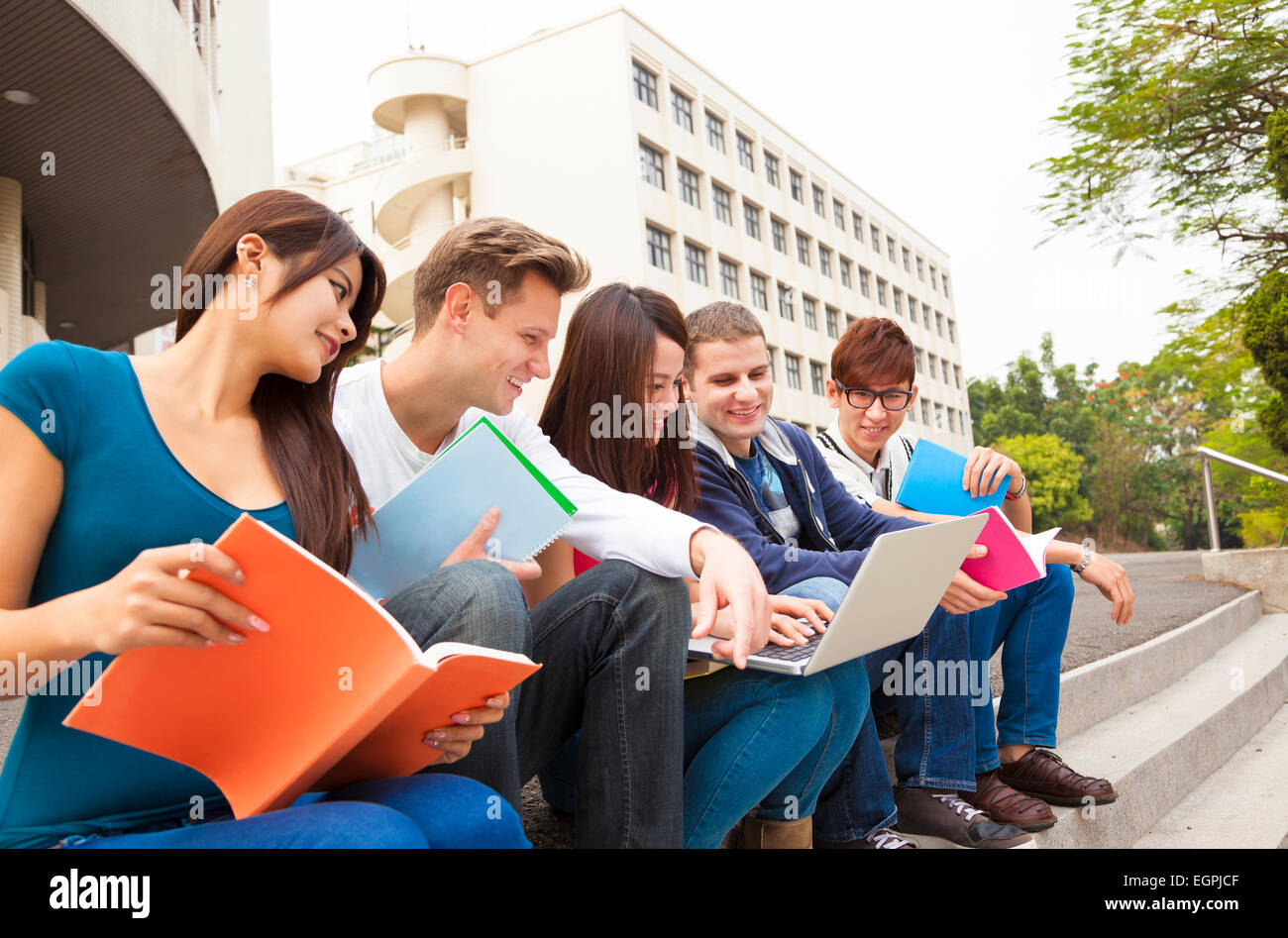 young group of university students studying Stock Photo - Alamy