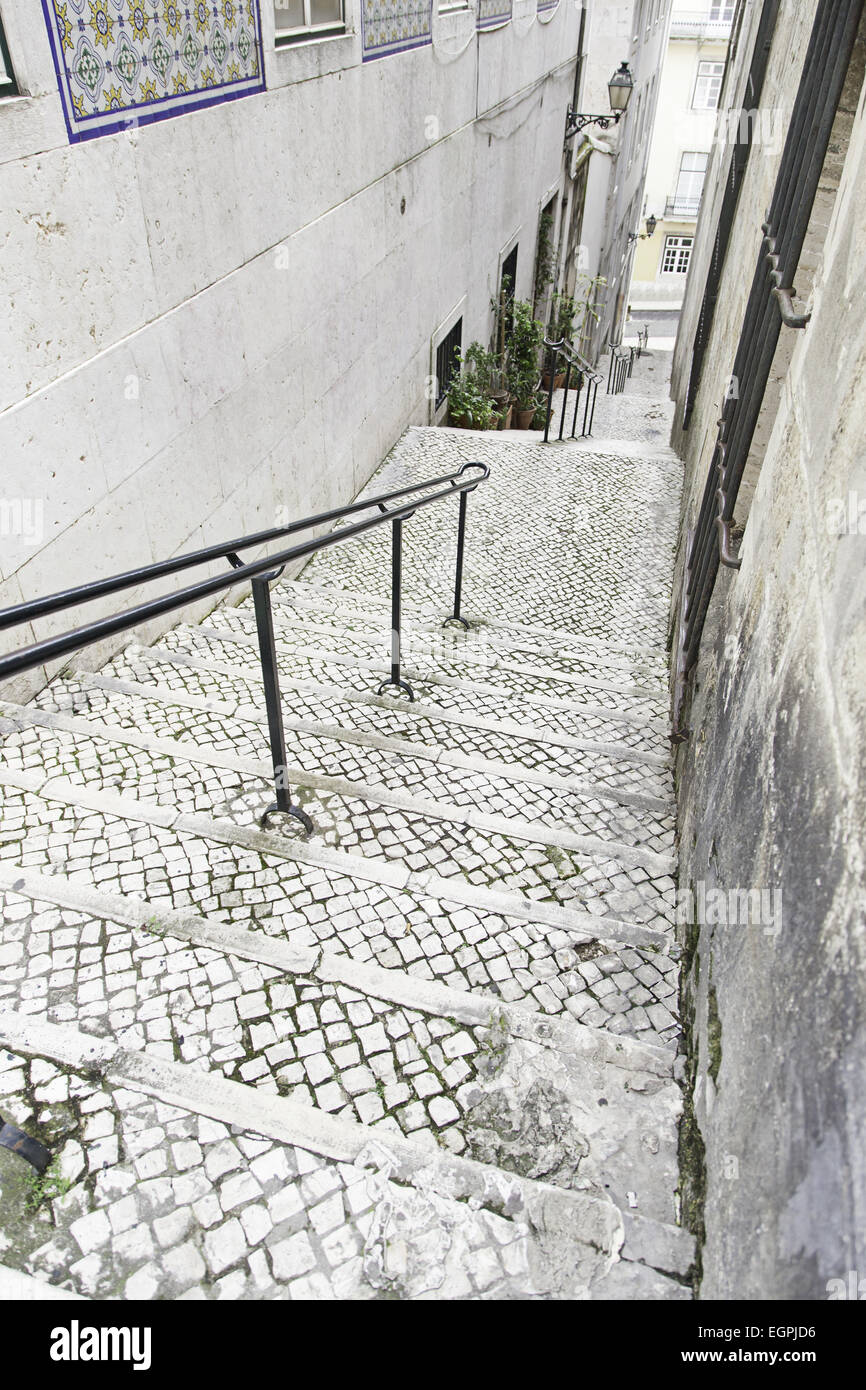 Old stairs in Lisbon, detail of a historic stairs and antique monument ...