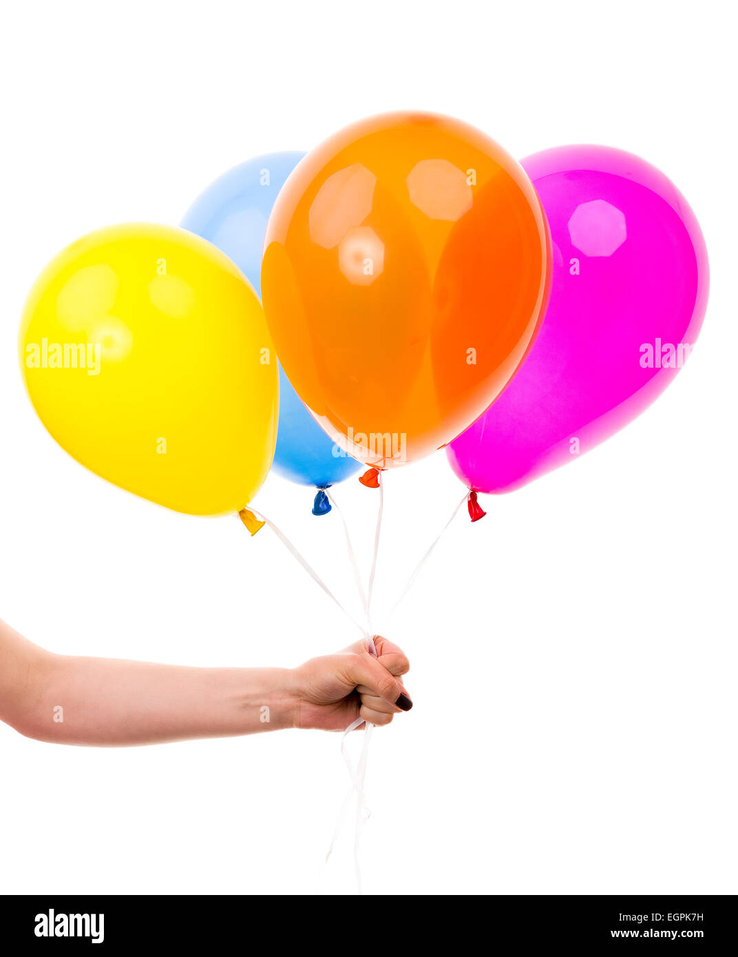 Colorful Balloons held by Female Hand. On White Background Stock Photo ...