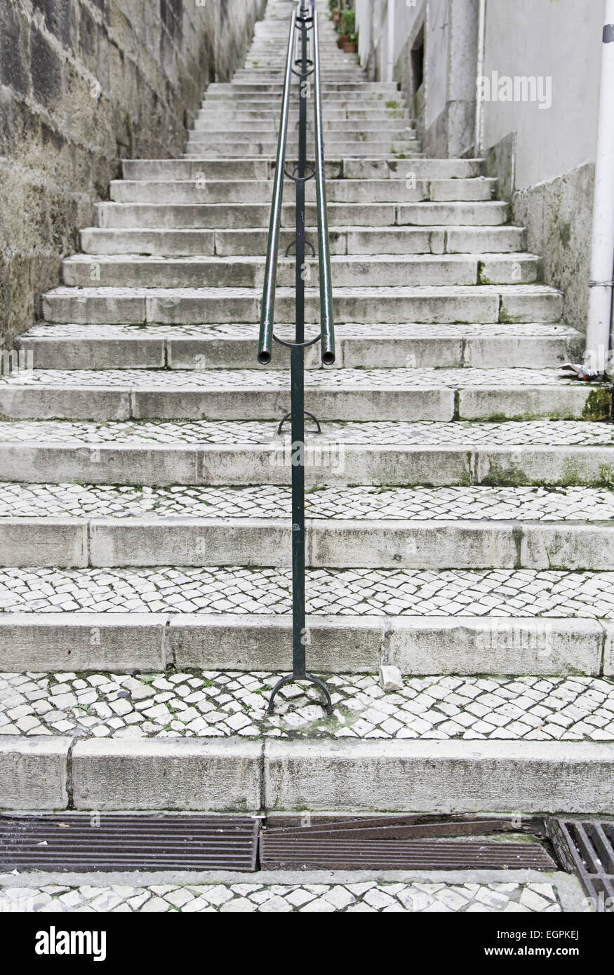 Old stairs in Lisbon, detail of a historic stairs and antique monument ...