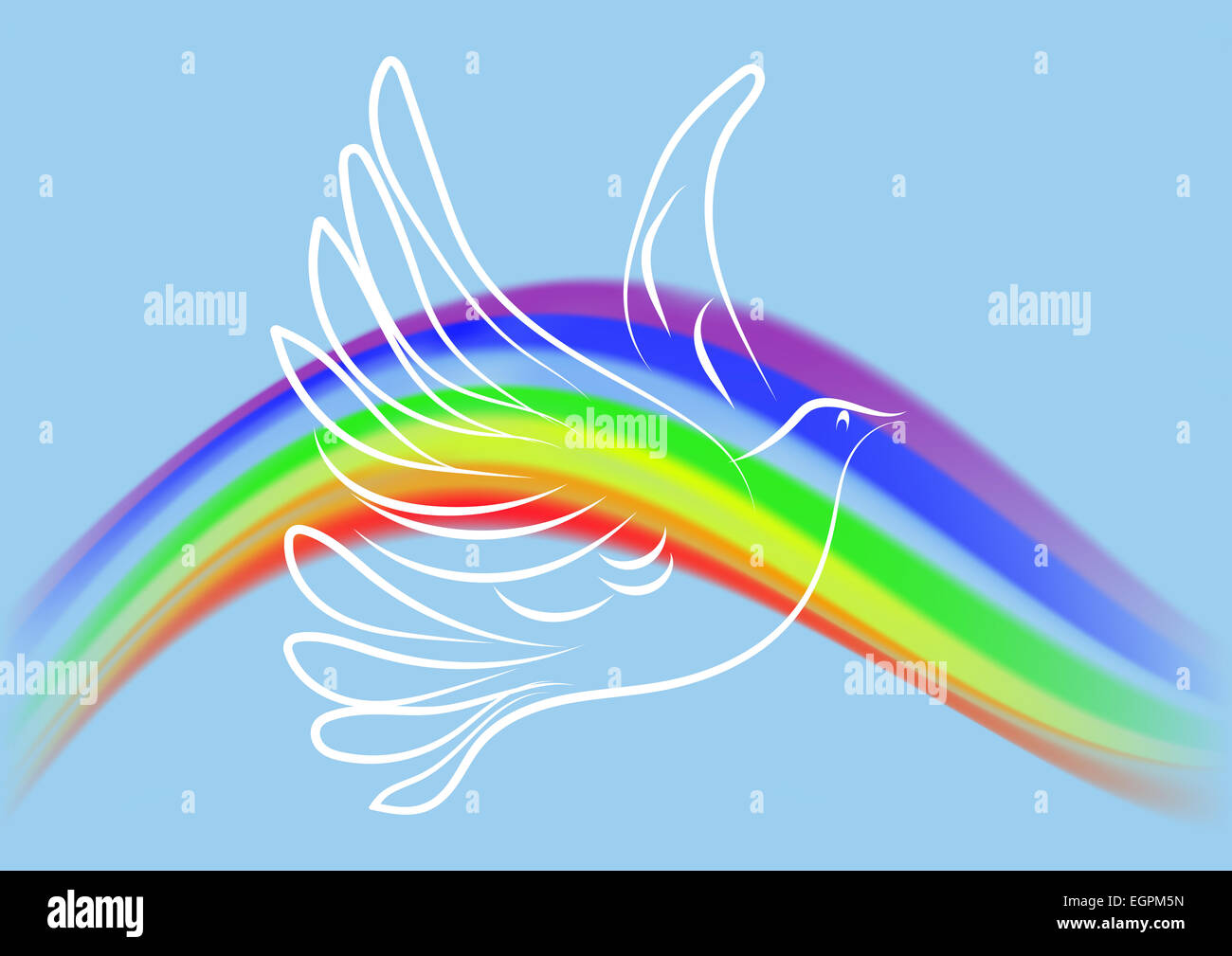 White dove and rainbow on blue sky Stock Photo - Alamy