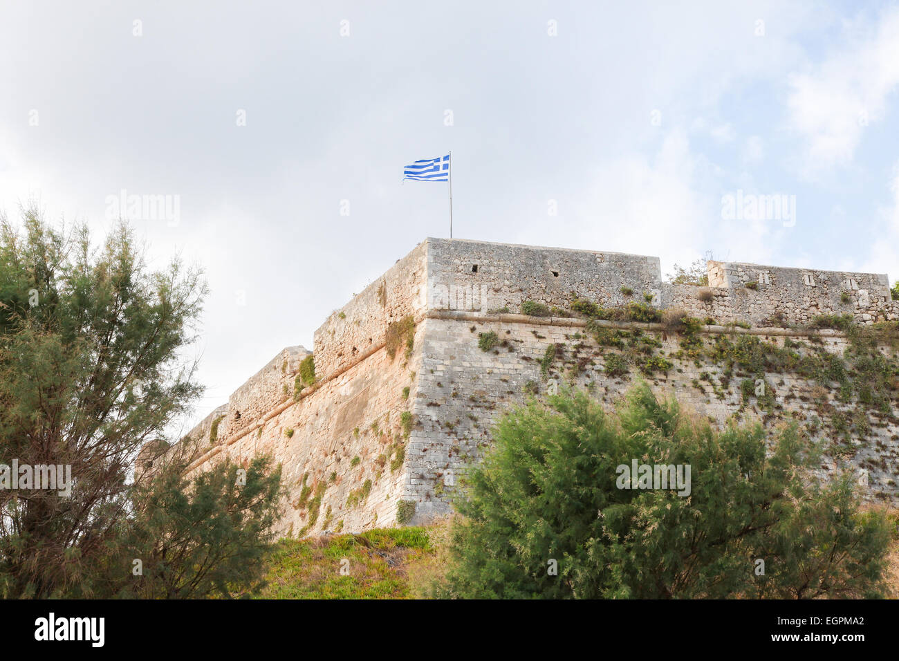 Greek Flag at the Venetian Fortezza or Citadel in the city of Rethymno ...