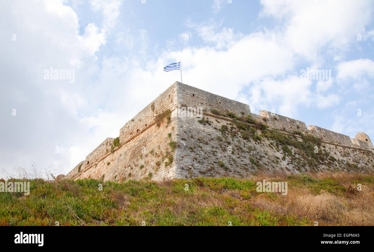 Greek Flag at the Venetian Fortezza or Citadel in the city of Rethymno ...