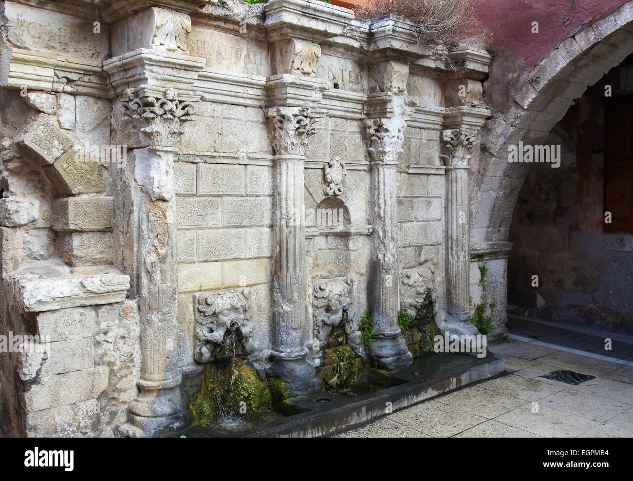 Rimondi Fountain, in the city of Rethymno on the island of Crete ...
