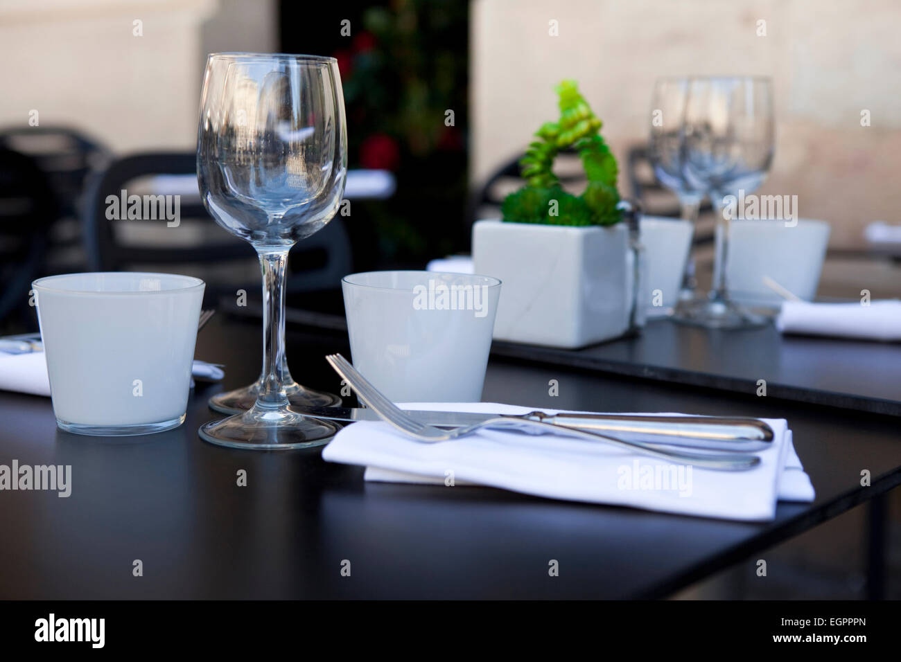 Table set up in a French restaurant Stock Photo - Alamy