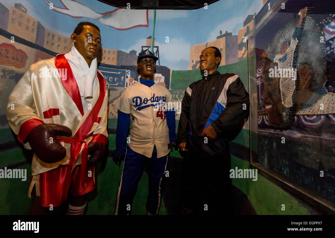 Baltimore, Maryland, USA. 28th Feb, 2015. Wax figures (from left) of ...