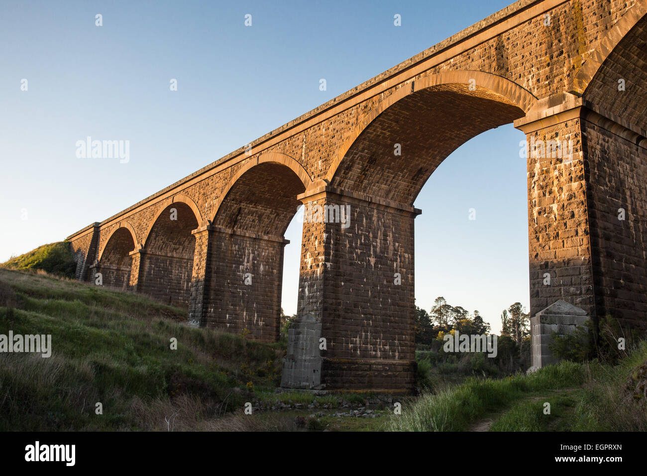 A 19th century viaduct in Malmsbury, Victoria, Australia on a clear ...
