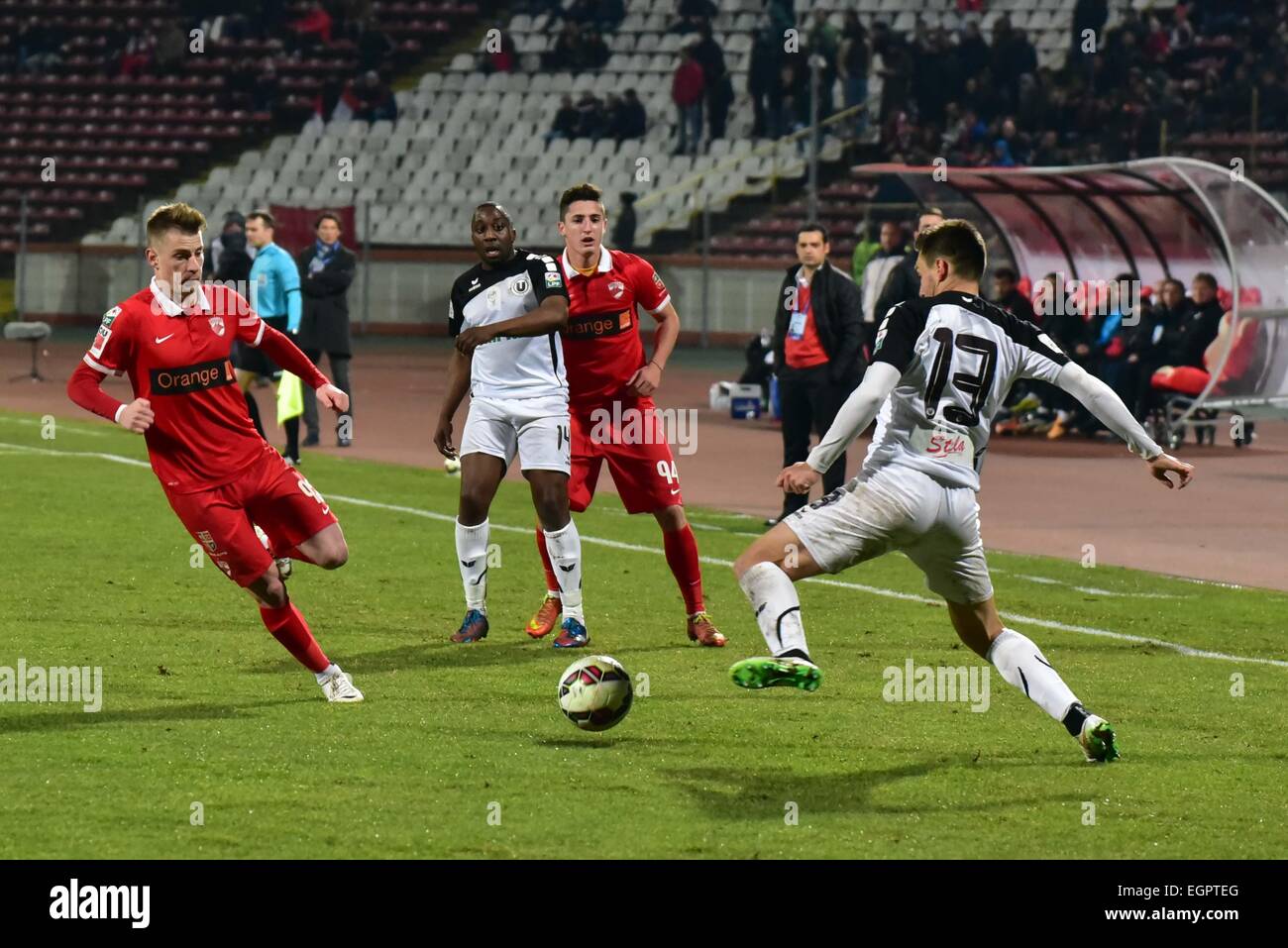 February 28, 2015: Valentin Lazar #93 of Dinamo Bucharest L and Raul ...