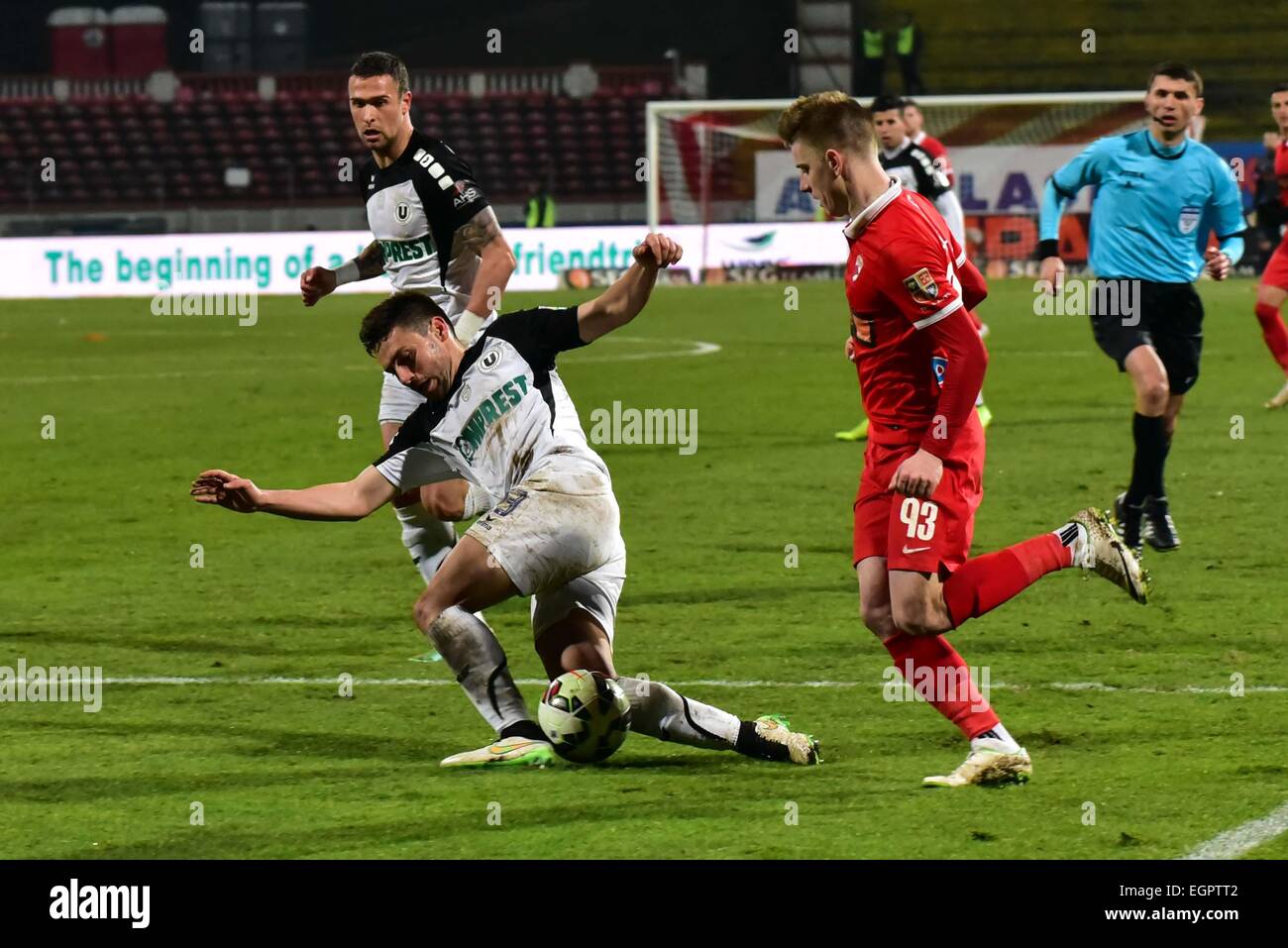 February 28, 2015: Valentin Lazar #93 of Dinamo Bucharest and Raul ...
