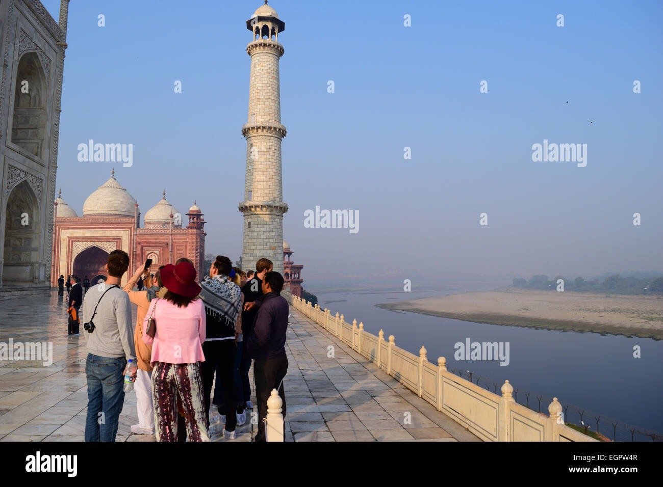Taj mahal Tourists in the Yamuna River Side Agra India Stock Photo - Alamy