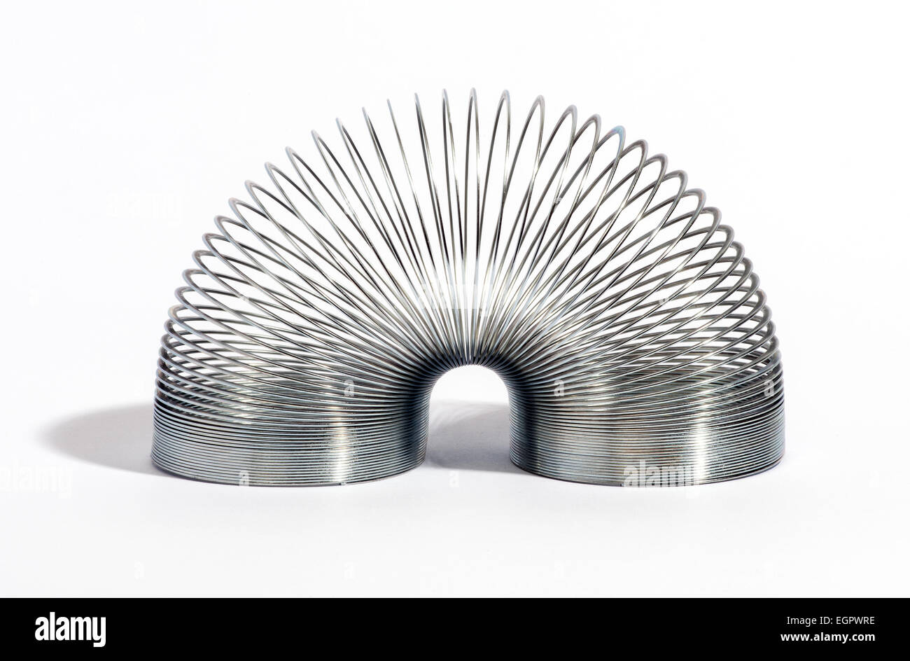 Close up Glossy Metal Spring in an Arc Position Isolated on a White ...