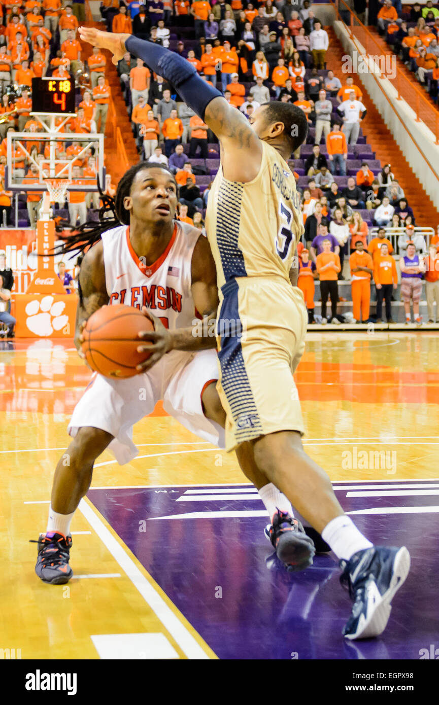 February 28, 2015: Clemson Tigers guard Rod Hall (12) draws a foul from ...