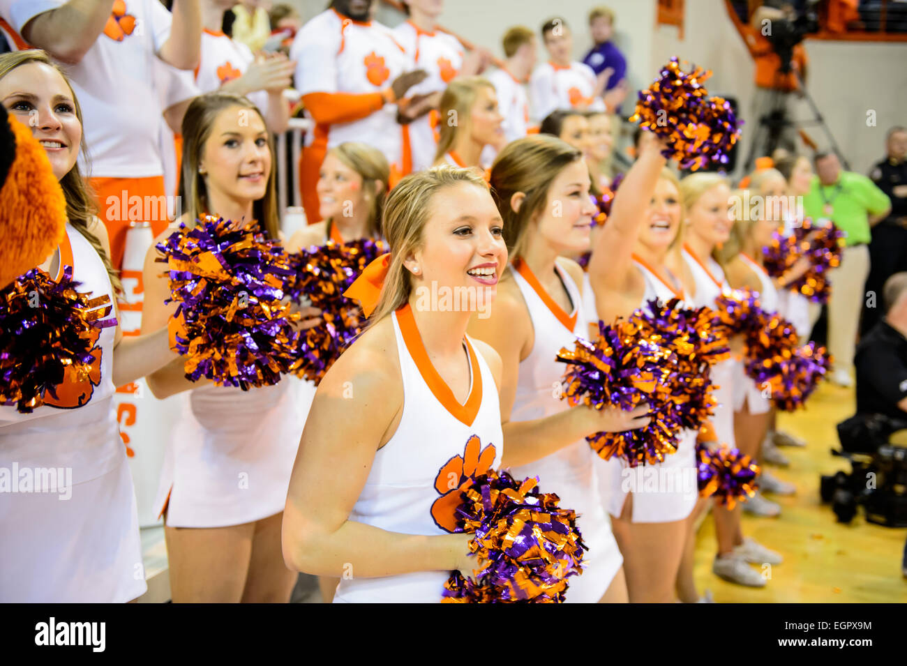 February 28, 2015: Clemson Cheerleaders perform during a timeout during 2nd half action between ...