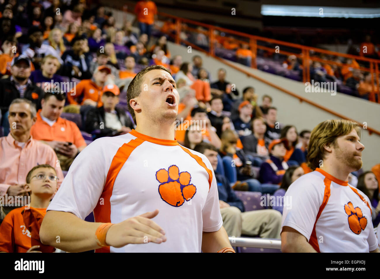 February 28, 2015: Clemson Cheerleaders perform during a timeout during 2nd half action between ...