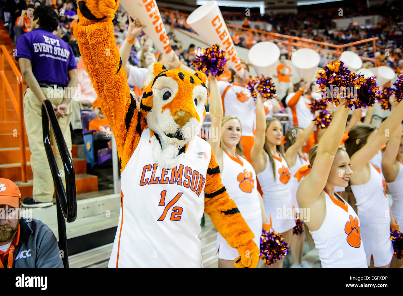February 28, 2015: Clemson Cheerleaders and the Tiger Cub perform during a timeout during 2nd ...