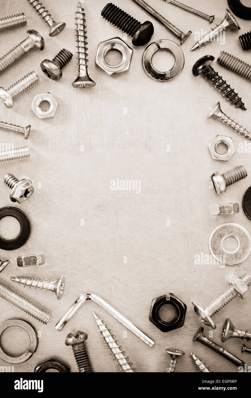 hardware tools at metal background texture Stock Photo - Alamy