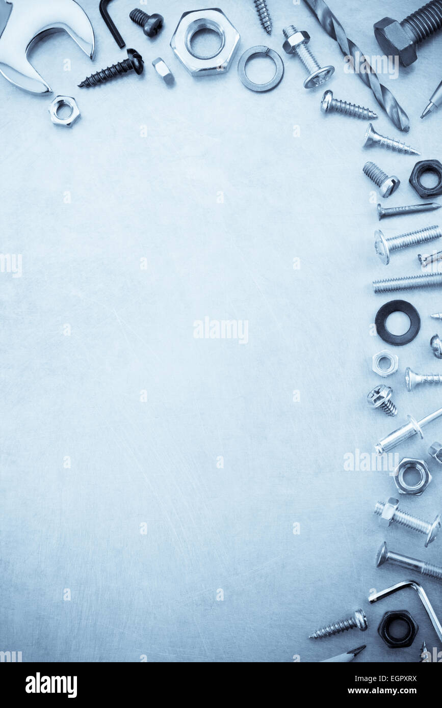 hardware tools at metal background texture Stock Photo - Alamy