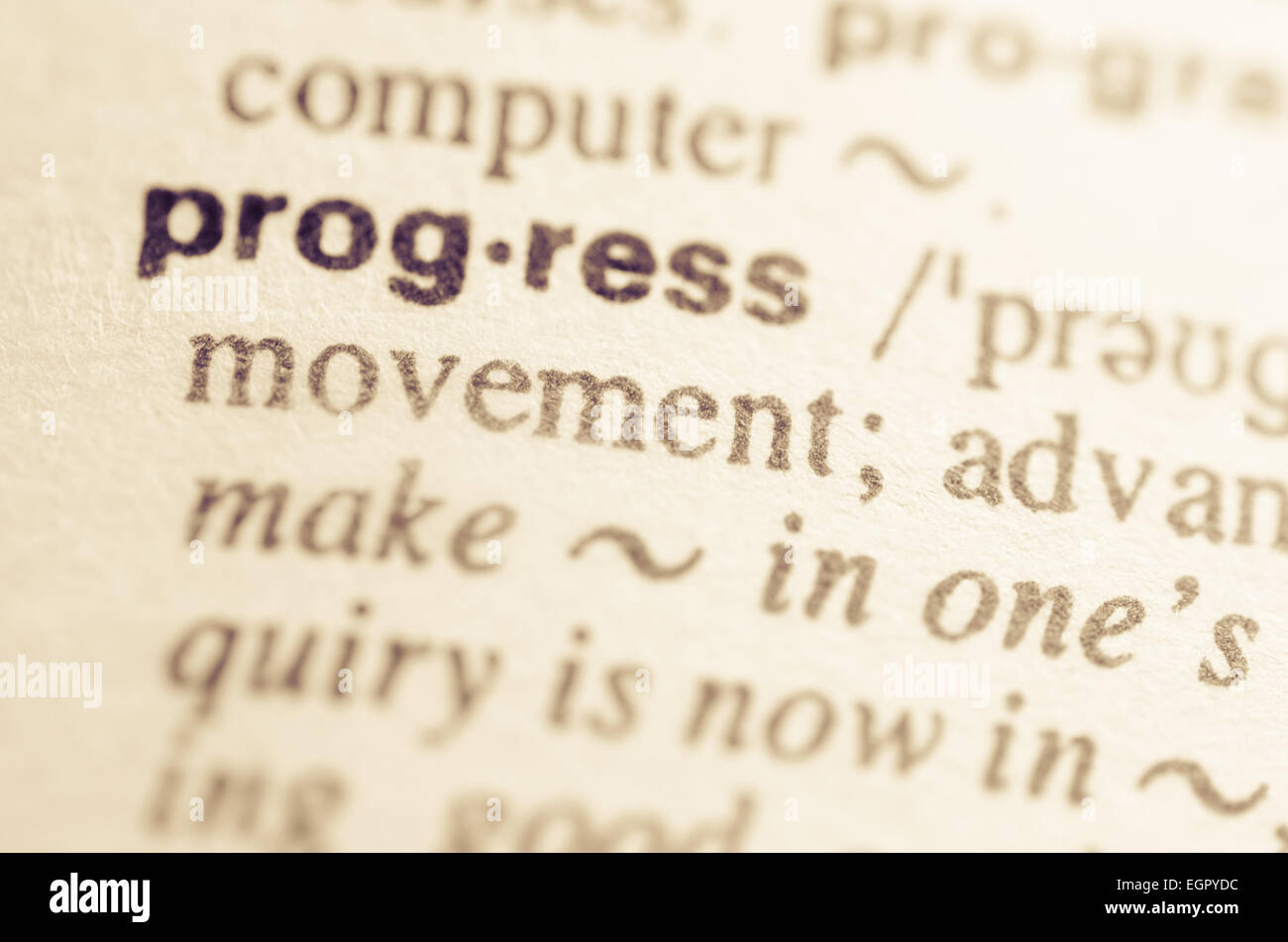 Definition of word progress in dictionary Stock Photo - Alamy